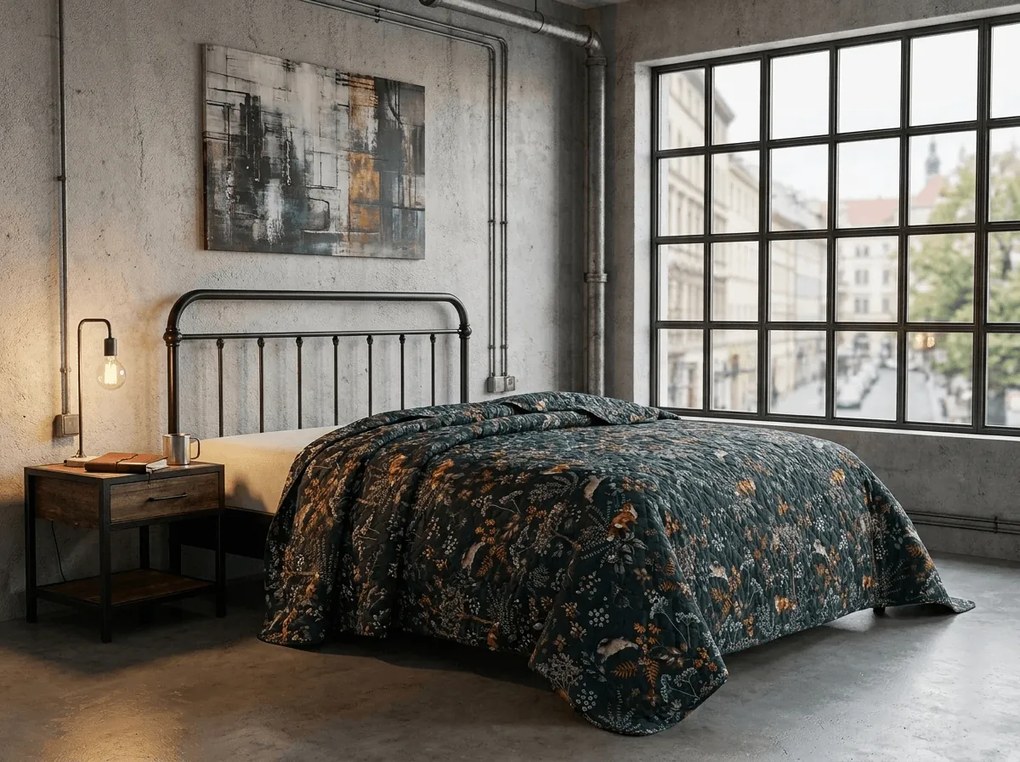 Přehoz na postel LIŠKA A ZAJÍC tmavě zelený Rozměr: 220 x 240 cm