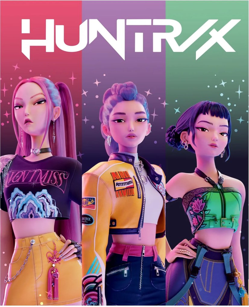 Dětská coral fleece deka KPop Demon Hunters - HUNTR/X - motiv Trio - 130x160 cm