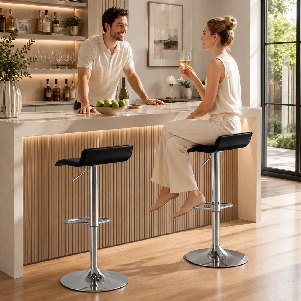 HOMCOM otočné barové židle, sada 2 ks, 62–83 cm, černé
