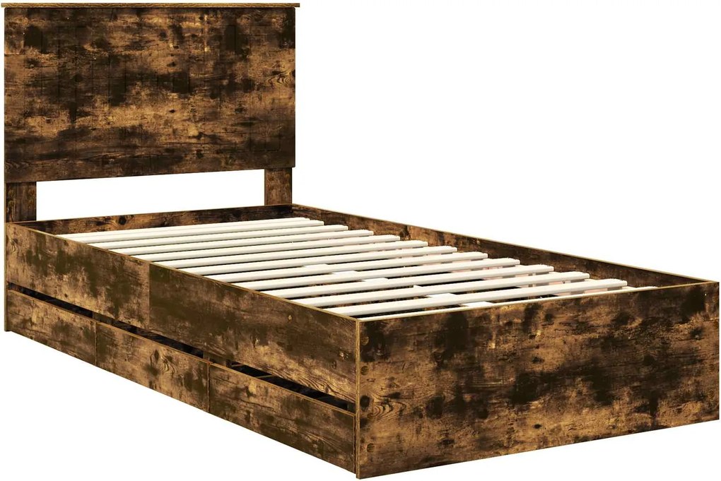 Rám postele s čelo Kouřový dub 100 x 200 cm Inženýrské dřevo 3411149