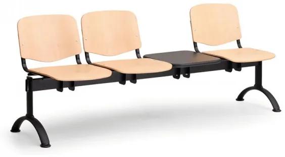 Dřevěná lavice ISO II, 3-sedák + stolek - černé nohy