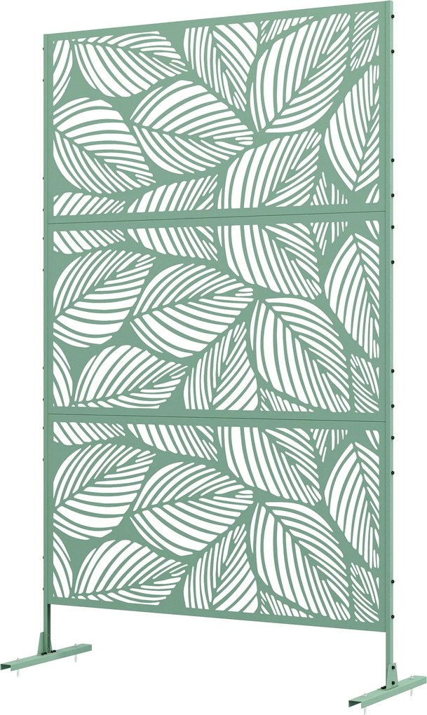 Outsunny Zahradní Dělící Příčka s 3-Dílným Velkým Listovým Vzorem a Ocelovým Rámem - Zastřešovací Panel pro Terasu 122x45x198 cm Zelená | Aosom