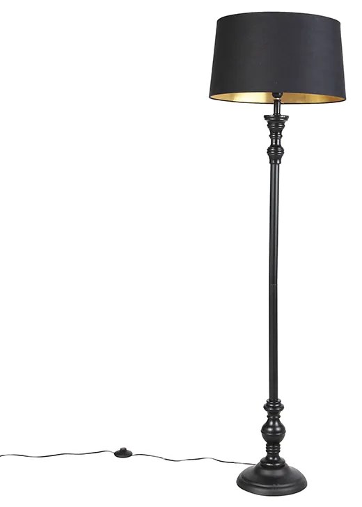 Stojací lampa s bavlněným stínítkem černá se zlatem 45 cm - Classico