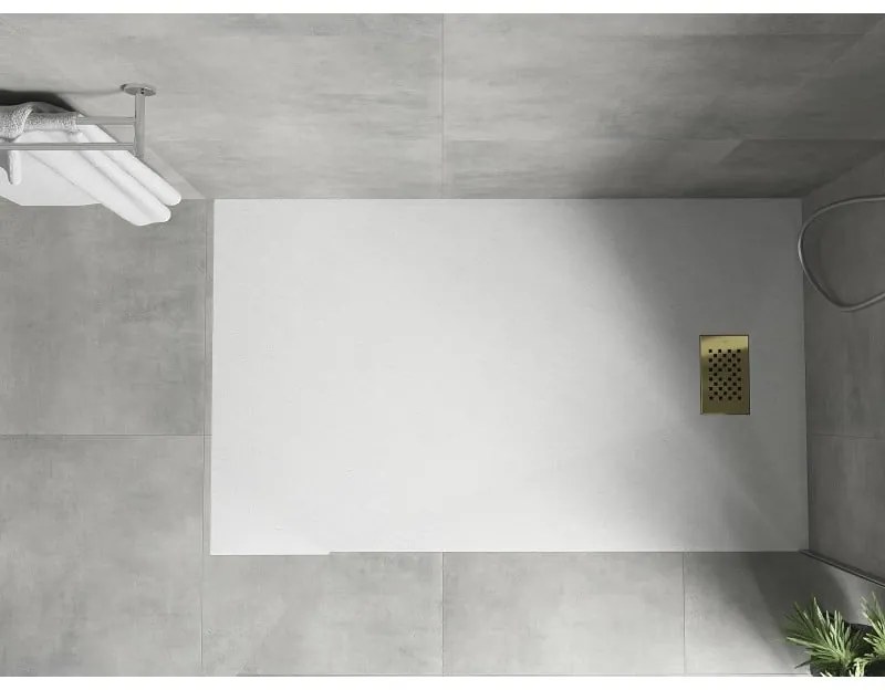 Mexen Hugo, obdélníková sprchová vanička SMC 160 x 70 cm, bílá, zlatá krytka, 42107016-G