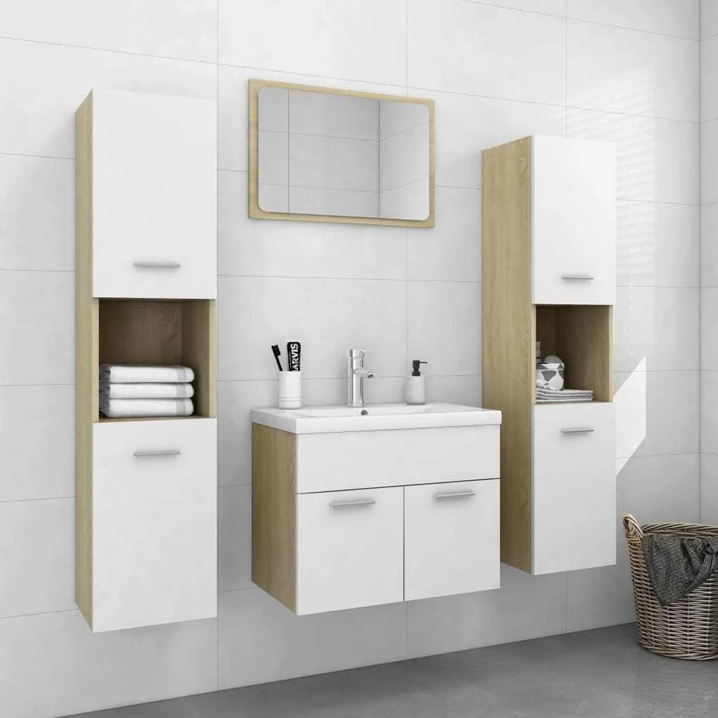 vidaXL Set koupelnového nábytku dřevotříska [3071046] Barva: bílá s vysokým leskem