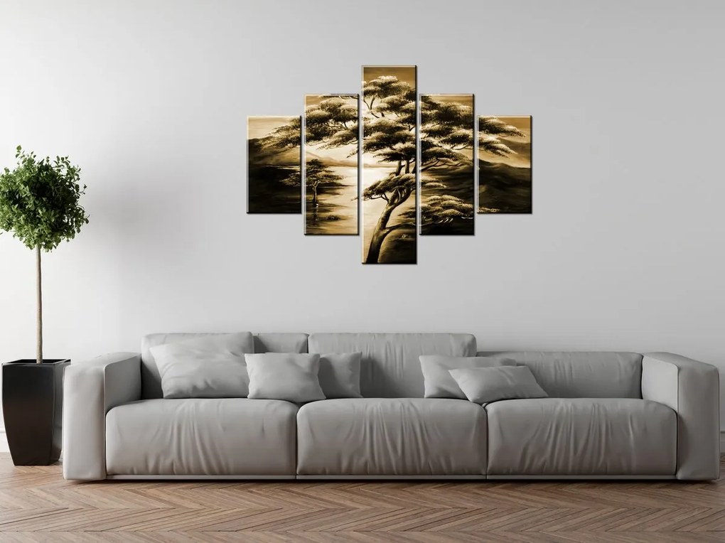 Gario Ručně malovaný obraz Silné stromy - 5 dílný Rozměry: 150 x 105 cm