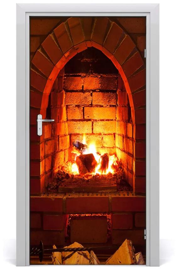 Fototapeta na dveře oheň v krbu 85x205 cm