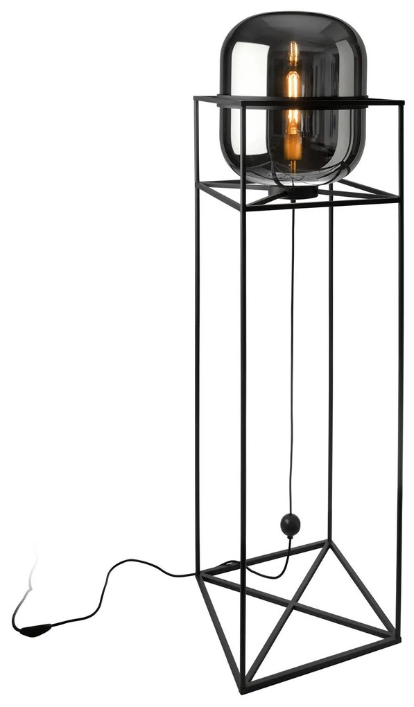 Stojací lampa Baloni, kovový rám a kouřové sklo