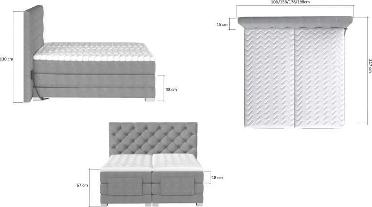 Kontinentální postel CARLINO boxspring s elektrickým polohováním 200x180, zelená (kronos 19)