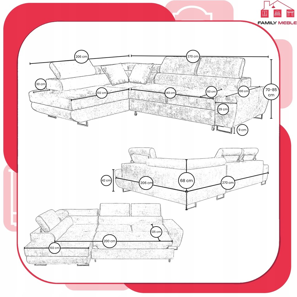 Rohová Sedací Souprava rohová sedačka rozkládací gauč Bosso levý Family meble modrý velur