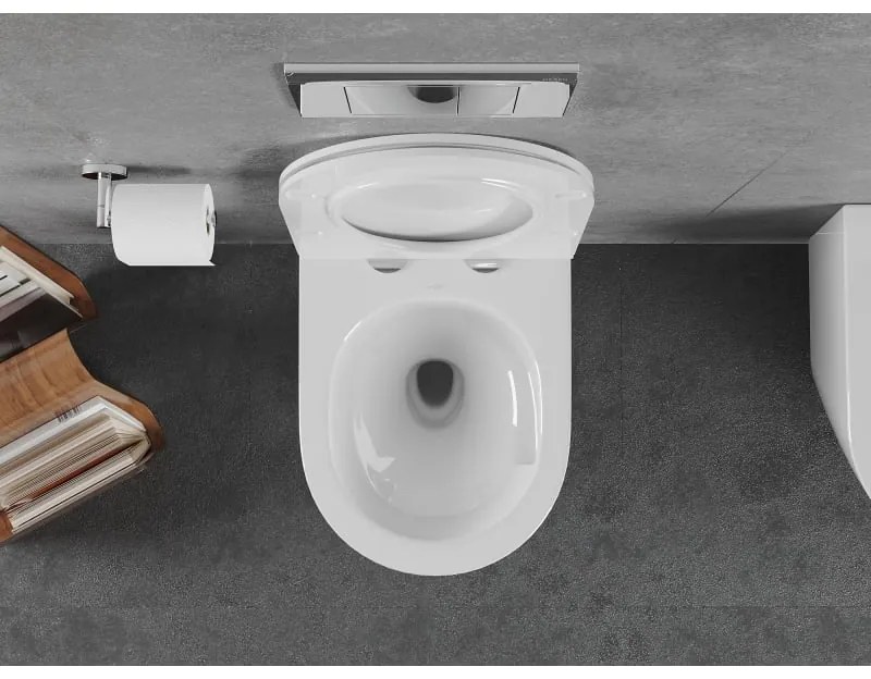 Mexen Lena, závěsná WC mísa 490x360x340 mm, Rimless Tornádo + toaletní WC sedátko z duroplastu, bílá lesklá, 30220500T