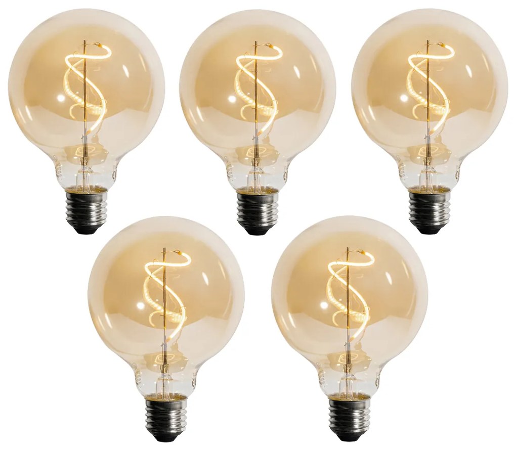 Sada 5 stmívatelných LED žárovek E27 G95 se spirálovým vláknem 4W 270 lm 2200K