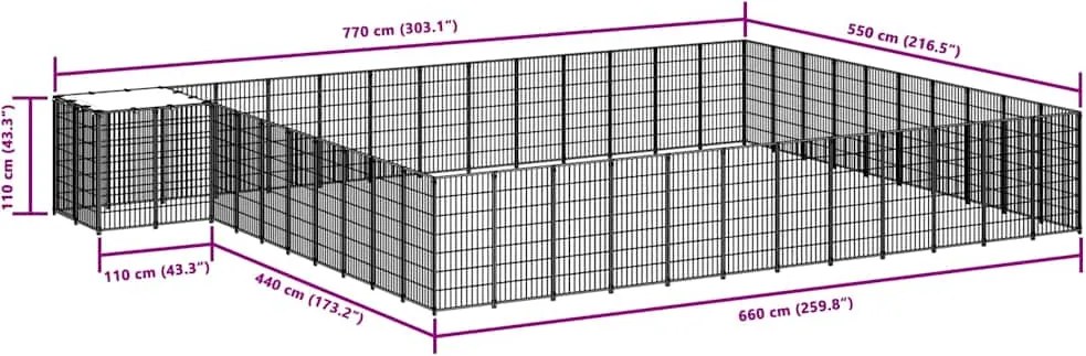 Psí kotec černý 37,51 m² ocel 3082242