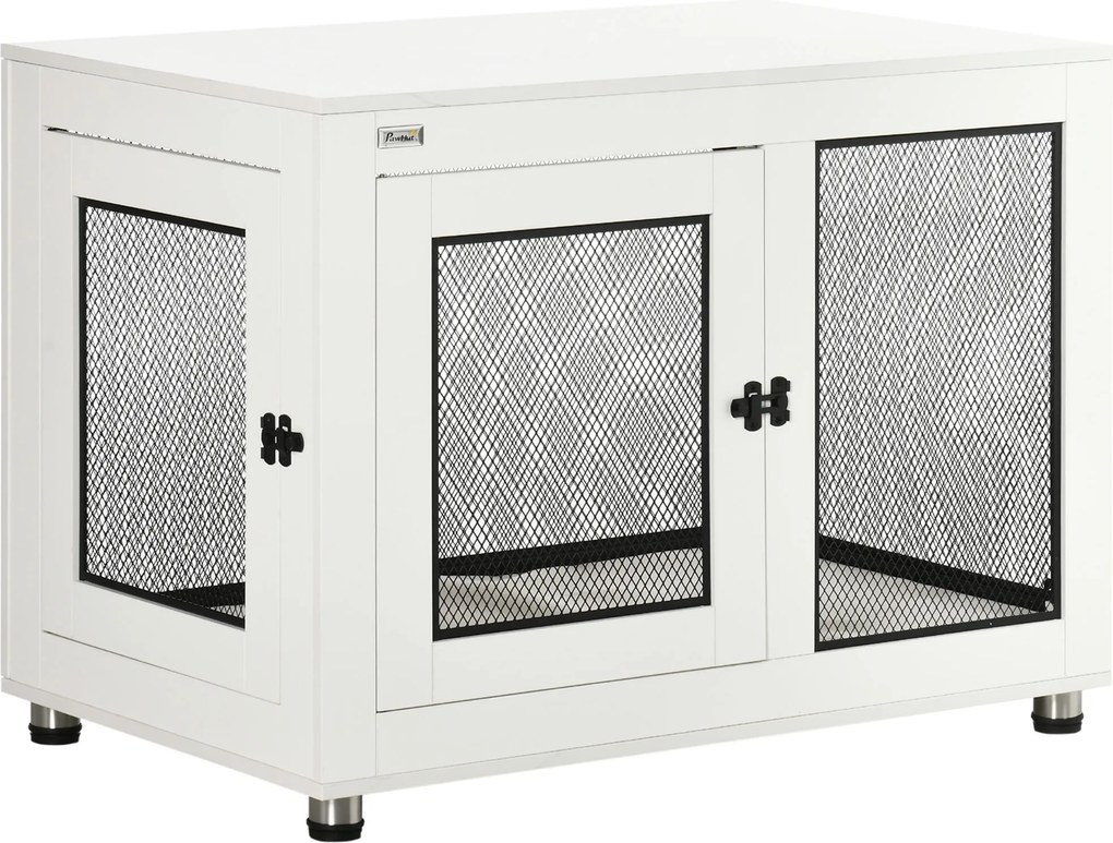 PawHut klec pro psy se stolkem, polštář, 2 dvířka, psí bouda, bouda pro psy, vnitřní box pro psy, boční stolek, bílá+černá, 94 x 60 x 71,5 cm | Aosom