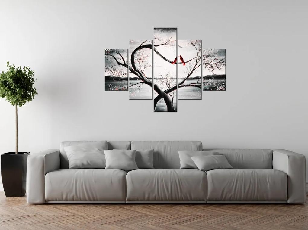Gario Ručně malovaný obraz Ptačí láska - 5 dílný Rozměry: 150 x 105 cm