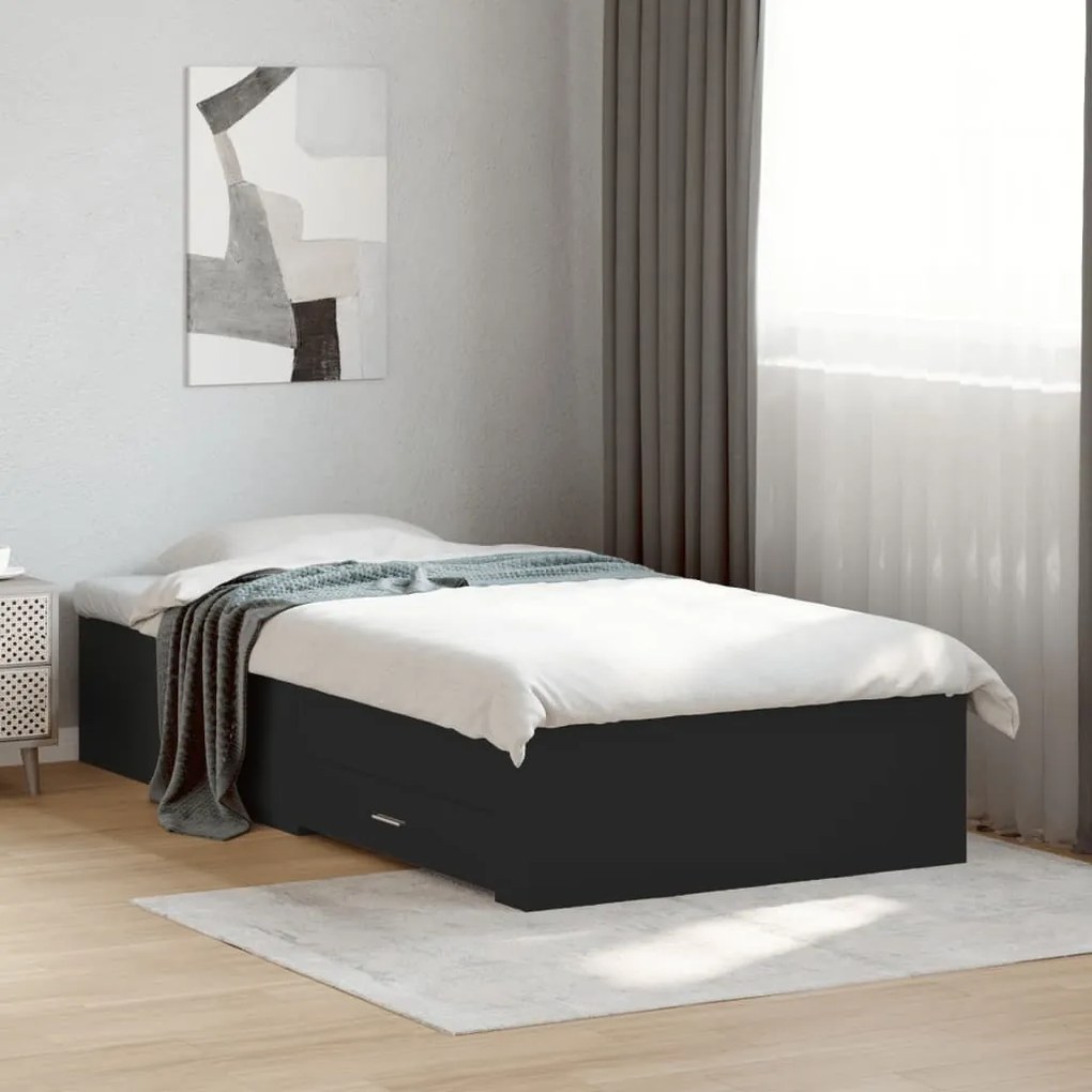 Rám postele se zásuvkami černý 75 x 190 cm kompozitní dřevo 3280441