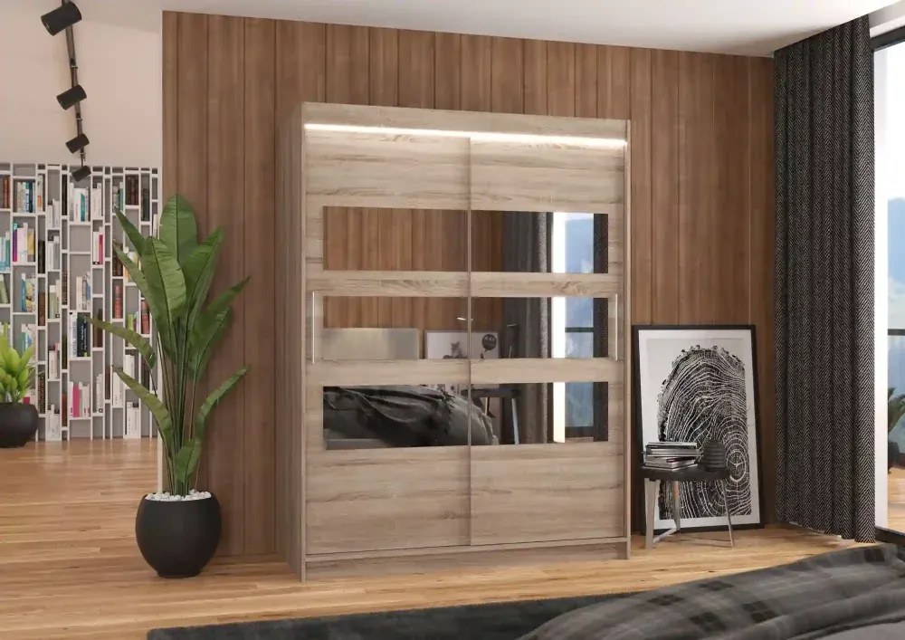 Posuvná skříň se zrcadlem a LED osvětlením FLORENTO 150