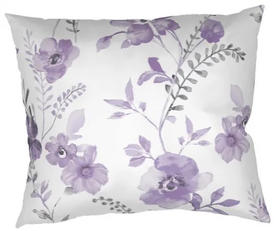 Dadka Povlak na polštář krep Kvítí fialové na bílém  70x90 cm