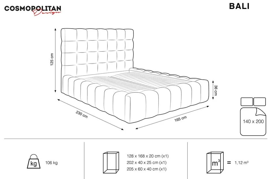 Šedá čalouněná dvoulůžková postel s úložným prostorem s roštem 140x200 cm Bali – Cosmopolitan Design