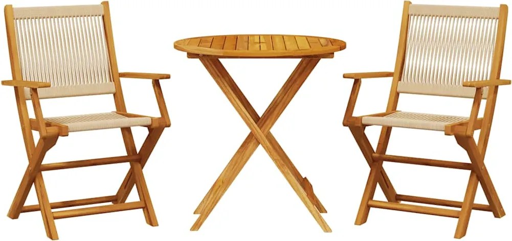 3dílný bistro set béžový polypropylen a masivní dřevo 3281855