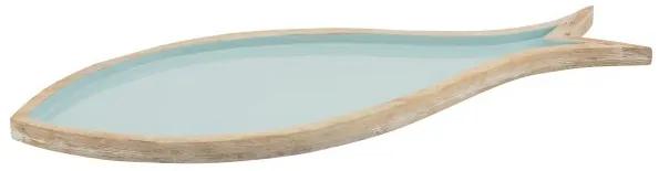 Servírovací talíř ze dřeva ve tvaru ryby s pastelově modrým vnitřkem  Enamell - 62,5*23,5*2,5 cm | BIANO