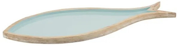 Servírovací talíř ze dřeva ve tvaru ryby s pastelově modrým vnitřkem Enamell - 62,5*23,5*2,5 cm