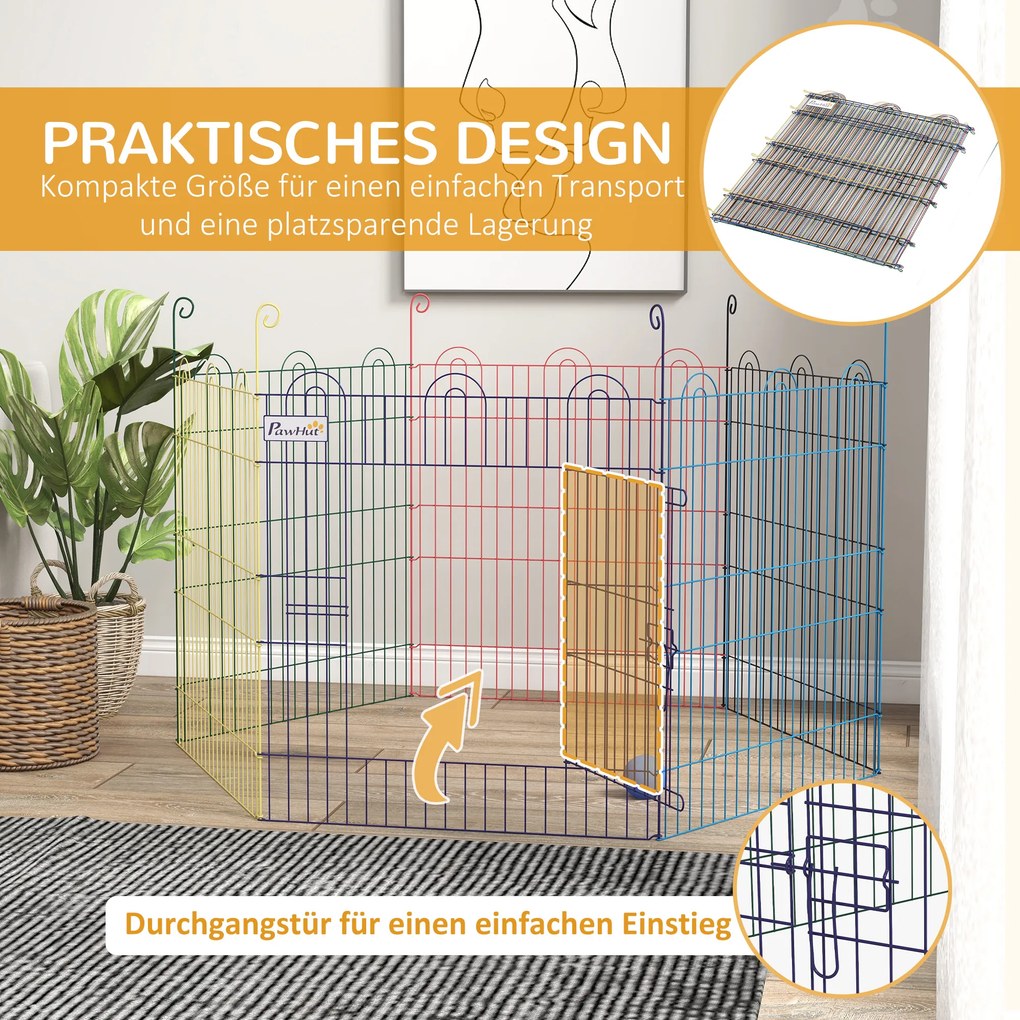PawHut ohrádka pro štěňata 6dílná 60 cm ohrádka pro štěňata DIY ohrádka s kovovými dvířky barevná pro domácí zvířata | Aosom.de