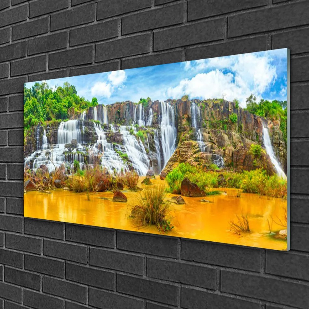 Obraz na skle Vodopád Stromy Příroda 100x50 cm