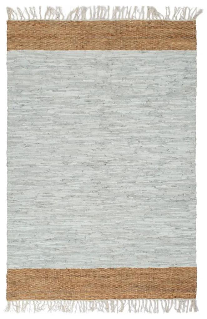 133974 vidaXL Ručně tkaný koberec Chindi kůže 120x170 cm světle šedý/bronzový