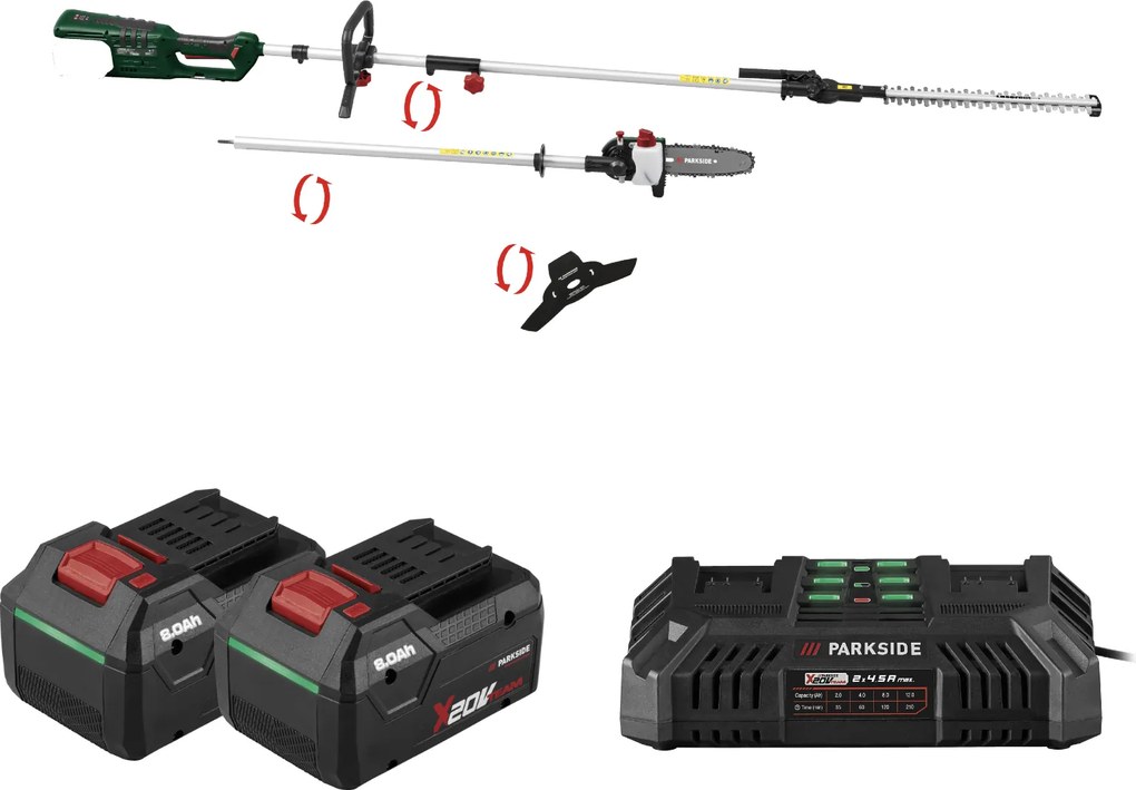 Parkside® Aku zahradní kombinované nářadí 4 v 1 Pgkga 40-Li A1, 2x Smart 8 Ah