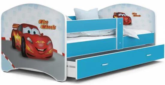 Pohádková postel LUCKY 160x80 Modrá FIRE WHEELS 43L