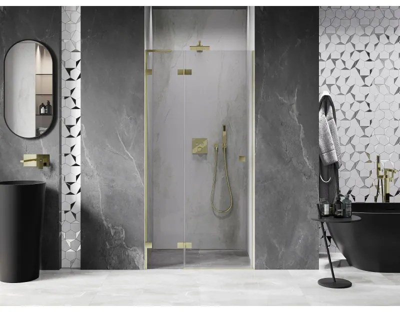 Mexen, Mexen Lunar L výklopné sprchové dveře levé 85 cm, transparentní, broušené zlaté - 834L-085-000-55-00-L