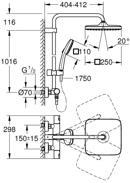 GROHE 266962431 - Sprchový systém VITALIO COMFORT 250 250 × 250 mm černá
