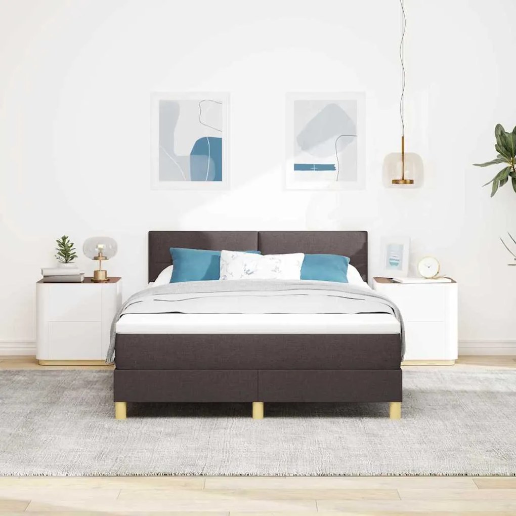 Postel s boxspringem s čelo Tmavě hnědá 140 x 200 cm textil 3338926