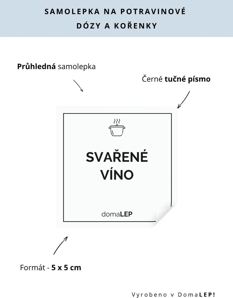 Samolepka na kořenky SVAŘENÉ VÍNO průhledná 5 × 5 cm tučné písmo