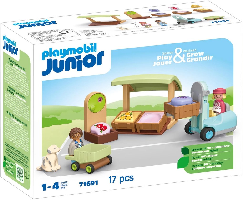 Playmobil 71691 junior: stánek s biopotravinami a vysokozdvižný vozík