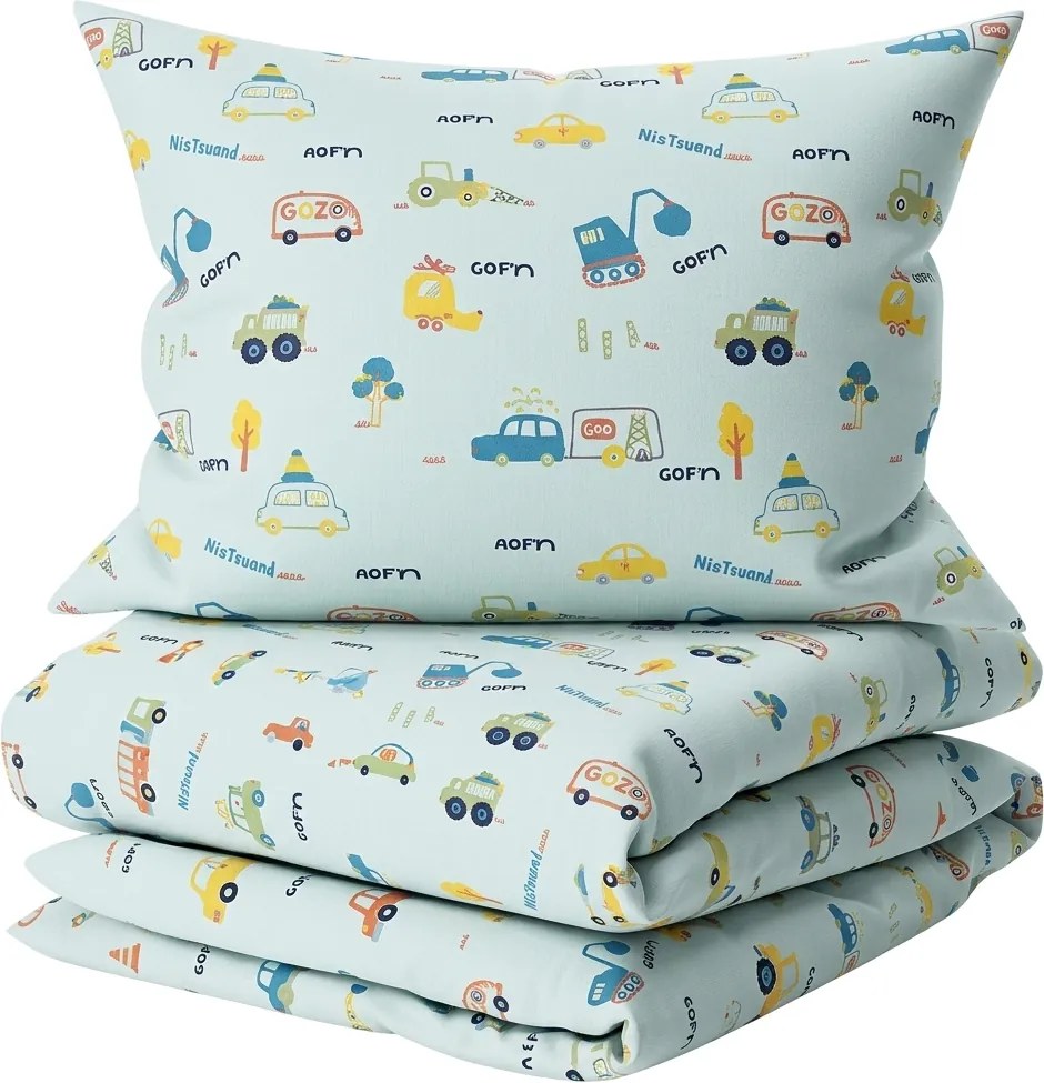 Dětské bavlněné povlečení MINI TRUCKS TALES modré, 100% bavlna Rozměr povlečení: 70 x 80 cm | 140 x 200 cm