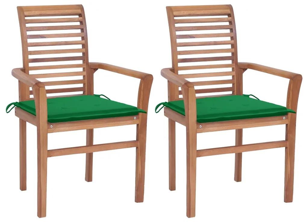 3062600 vidaXL Jídelní židle 2 ks zelené podušky masivní teak