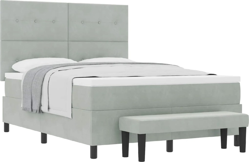 Postel s boxspringem s čelo Světle šedá 200 x 140 cm samet 3344516