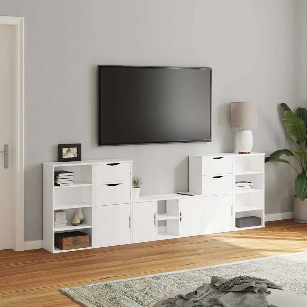 5 kusů TV skříněk s úložným prostorem bílá Borovicový masiv 3365369