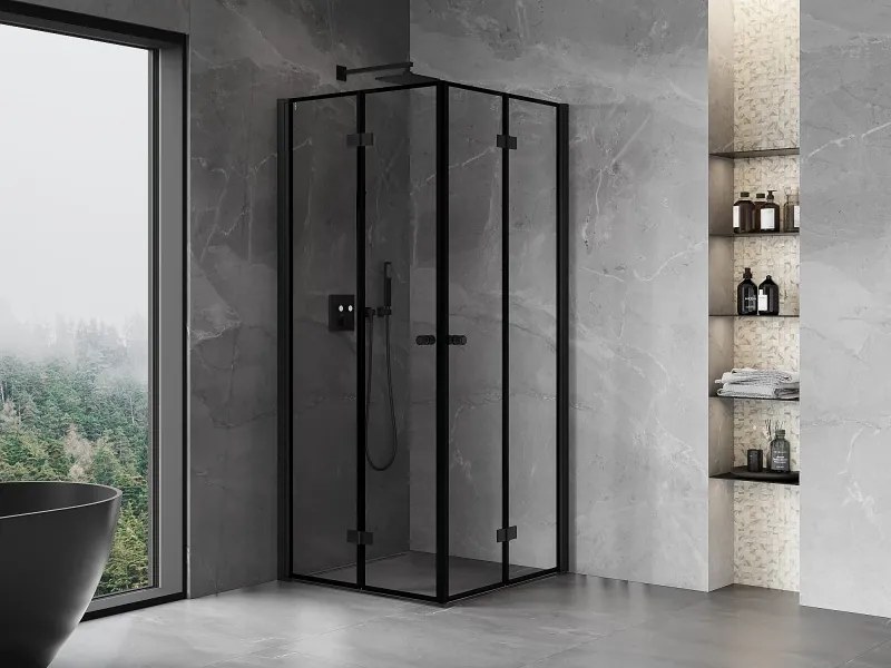 Mexen Mist-F Duo, skládací sprchový kout 75 x 75 cm, čiré sklo-černý rám, 8A6-075L-075P-70-70