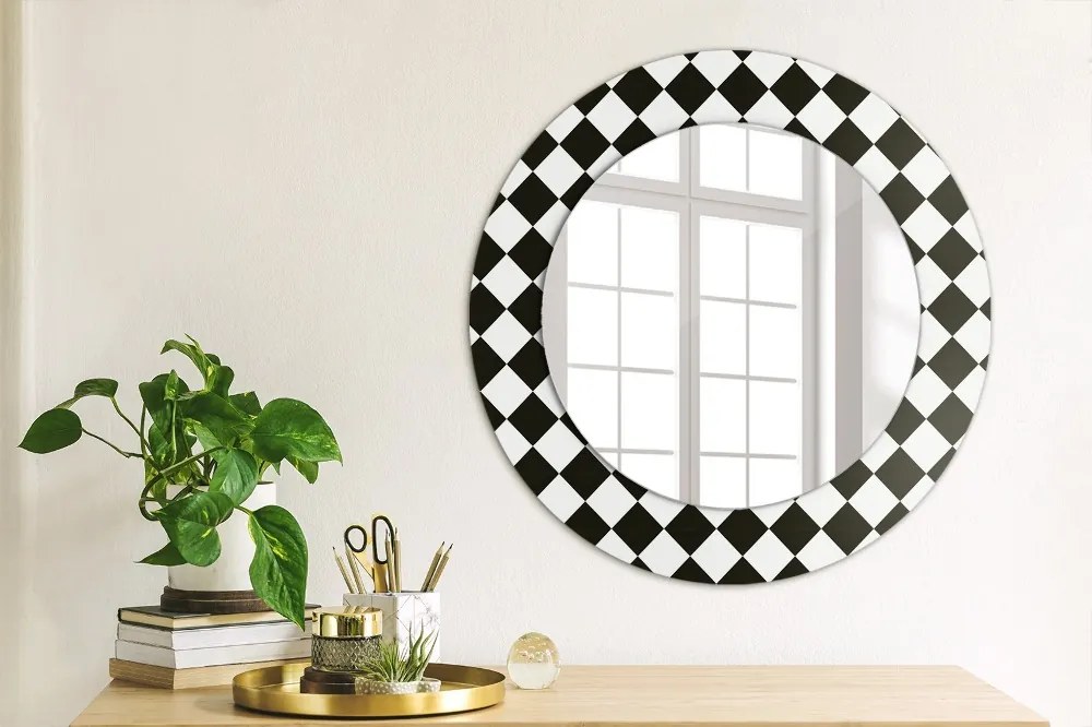 Kulaté dekorativní zrcadlo Šachový stůl fi 50 cm
