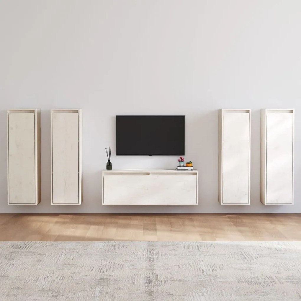 TV skříňky 5 ks bílé masivní borové dřevo 3100210