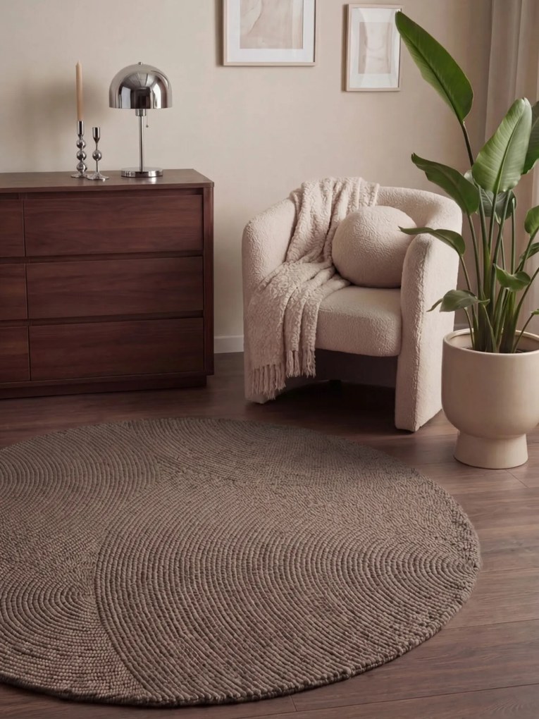 Hanse Home, Kusový koberec Calmio 106219 Taupe kruh, 200x200 (průměr) kruh, hnědá, ložnice