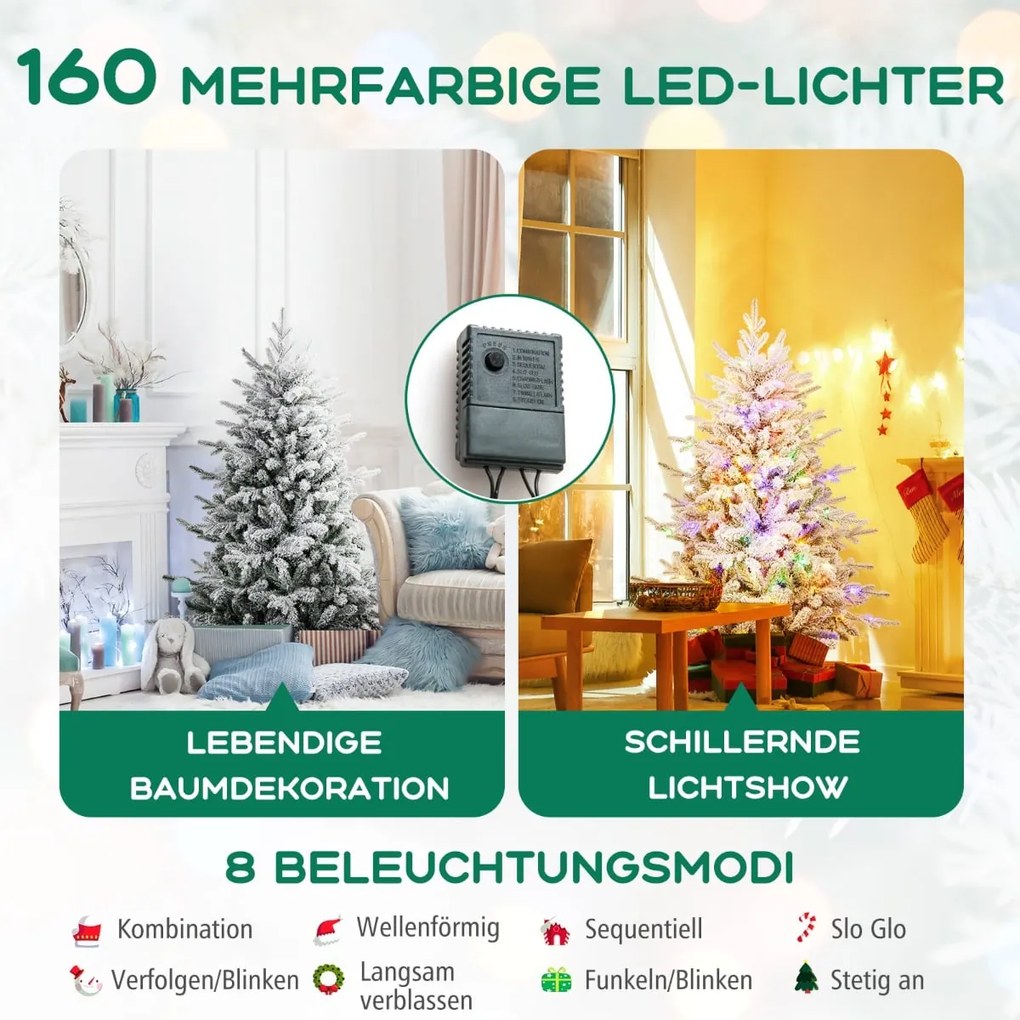 Costway Umělý vánoční stromek s vícebarevnými LED světly a 8 světelnými režimy