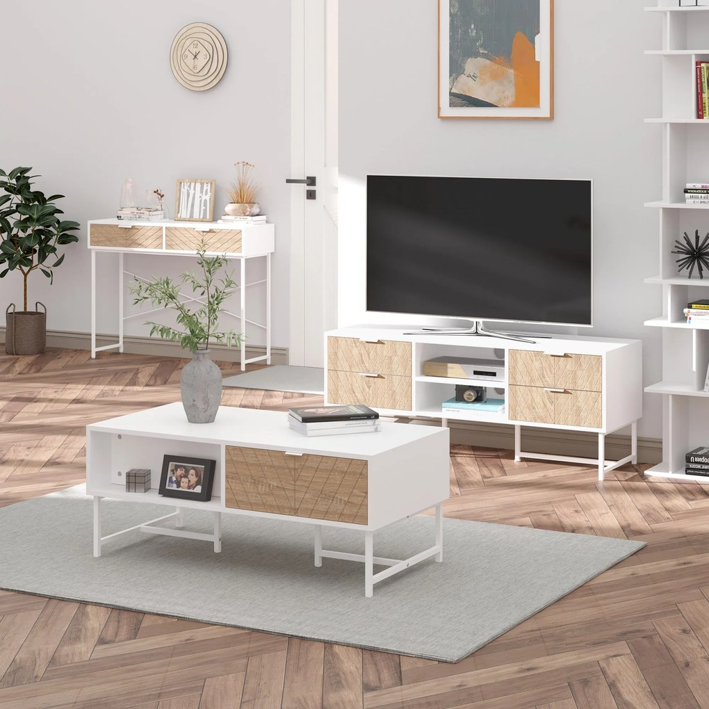 HOMCOM Úzký konzolový stolek do předsíně s 2 zásuvkami, design s vyřezávanými liniemi, moderní styl pro chodbu, obývací pokoj a ložnici 100x30x75 cm …