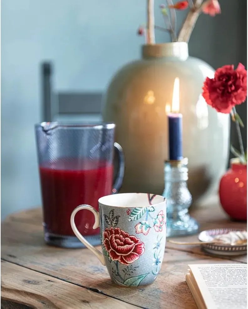 Pip Studio Flower Festival hrnek XL 440ml, modrá (hrnek z tenkostěnného porcelánu)