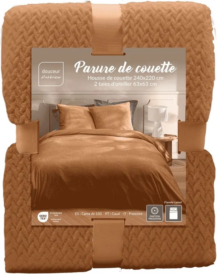 Světle hnědé 3dílné povlečení na dvoulůžko/prodloužené z mikroflanelu 240x220 cm Flanou – douceur d'intérieur
