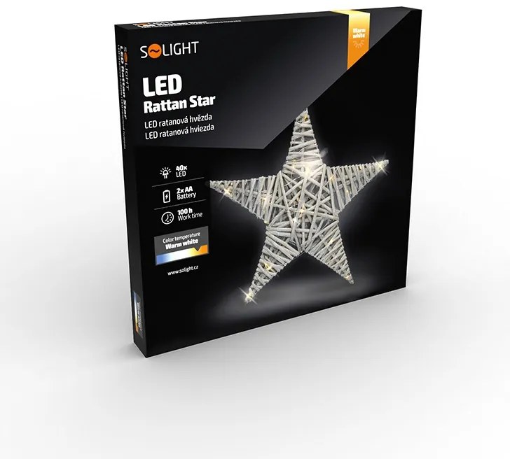SOLIGHT LED ratanová hvězda, 40x LED, 2xAA, 40cm