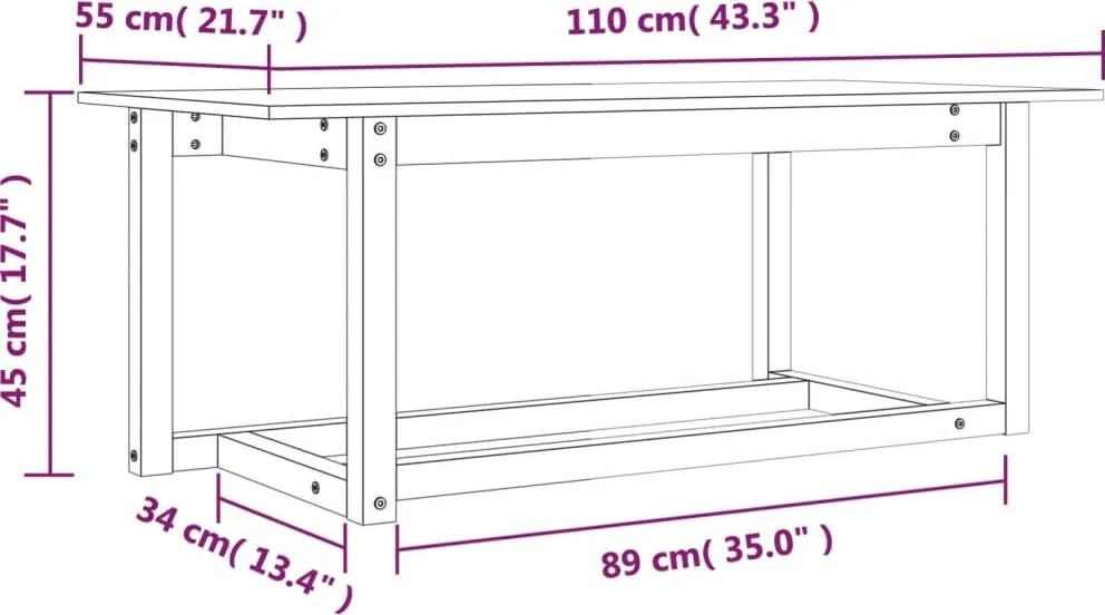 vidaXL Konferenční stolek 110 x 55 x 45 cm masivní borové dřevo [822168] Barva: Černá